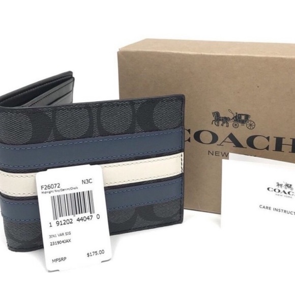 Coach | Bags | Coach 3in Calf Leather Varsity Stripe Wallet | Poshmark